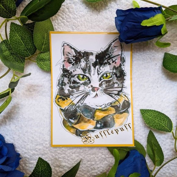 Wall Decor | Hufflepuff Harry Potter Cat Art Print Cute Handpainted ...